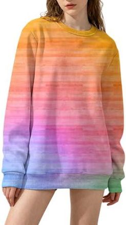 Generic Sweats &agrave; col ras du cou pour femme tendance surdimensionn&eacute; &agrave; manches longues Pull imprim&eacute; color&eacute; confortable d&eacute;contract&eacute; et polyvalent Sweat-shirt aut