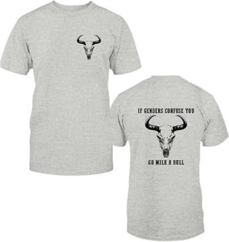Generic T-shirt à col en V « If Genders Confuse You Go Milk A Bull », gris, L