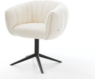 DELIFE Drehstuhl Jada-Flex Boucl&eacute; Wei&szlig; Fu&szlig;kreuz Schwarz 360&deg; drehbar Wippfunktion Taschenfederkern, Esszimmerst&uuml;hle