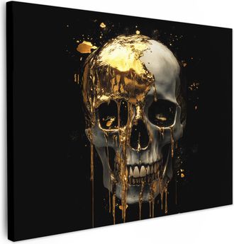 MuchoWow &copy; Wandbilder 80x60 cm Schlafzimmer Home Deko Wohnung Bild Wohnzimmer Fotoleinwand Wand Bilder Leinwand Wall Decor Gold - Abstrakt - Sch&auml;del - Kunst