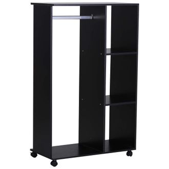 HOMCOM Kleiderschrank auf Rollen, Mobile Garderobe, 1 Kleiderstange, 3 Regale, Garderobenschrank f&uuml;r Flur, Schlafzimmer, 80 x 40 x 128 cm, Schwarz