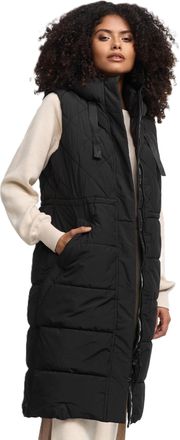 Marikoo Damen Winterweste (XS-3XL) - Steppweste, lang, teils mit Magnetverschluss, verstellbare Kapuze, Warme Weste Frauen - N018 (XS, Schwarz)