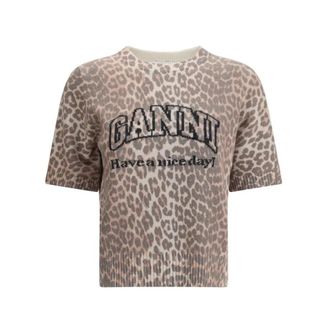 Ganni Leopardenmuster Kurzarm Pullover - - Knitwear - Damen - Mehrfarbig - M