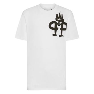 Philipp Plein Homme, Tops, Blanc, Taille: 4XL T-shirt Round Neck SS Iconic Plein