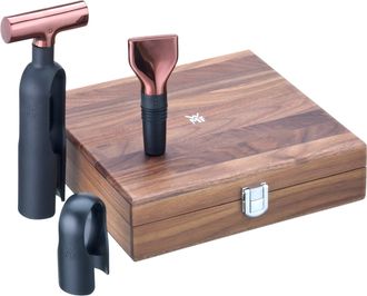 WMF Baric Sommelier Weinset 3-teilig, Korkenzieher, Folienschneider, Flaschenverschluss, in Walnussholzbox, kupfer