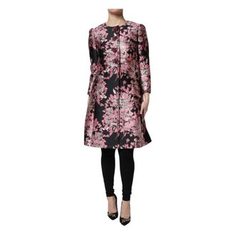 Dolce & Gabbana Rosa Schwarzer Blumen Jacquard Trenchcoat Jacke - - Coats - Damen - Rosa - S