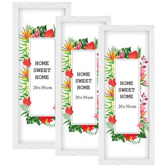 MG Design Set aus 3 Weiß Bilderrahmen 20 x 50 cm - Aus echtem Holz mit Acrylglas, zum Aufhängen & Aufstellen, für Fotos, Poster & Puzzle