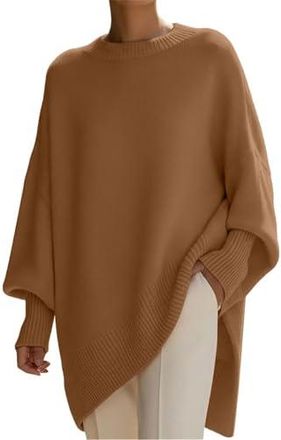 Generic Pull long tendance surdimensionn&eacute; &agrave; col rond en tricot habill&eacute; d&eacute;contract&eacute; pull long automne hiver chaud tricot fin tunique pull &eacute;l&eacute;gant en tricot cha