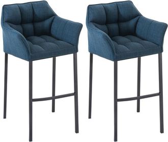 Clp Lot 2 tabourets de bar Damaso en Tissu avec support &agrave; 4 pieds Bleu Noir