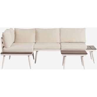 Sklum Sklum - Salon de jardin avec canap&eacute; dangle 4 places et table basse en aluminium et bois Nadi Beige Cr&egrave;me - Beige Tapioca