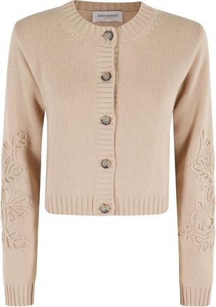 Ermanno Scervino Femme, Pulls, Beige, Taille: 34 FR Cardigan &eacute;cru brod&eacute; avec fermeture boutonn&eacute;e