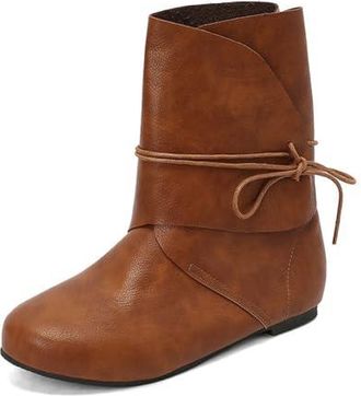 Generic Bottines plates plates à lacets confortables à bout rond pour femme - Légères - Style médiéval vintage, jaune, 39.5 EU