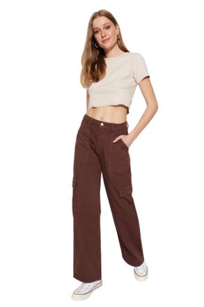 Trendyol Damen Trendyol Herren Hoher Bund Wide Leg Jeans, Braun, 36 EU