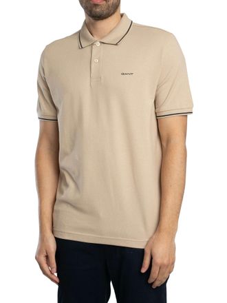 GANT Gant Herren Poloshirt - Tipping Pique Rugger, Kurzarm, Knopfleiste, Logo, Uni Beige (Dry Sand) XL