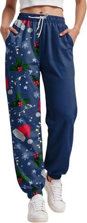 Generic Pantalon de jogging surdimensionné à jambe large pour femme, pantalon de survêtement taille haute sur le thème de Noël avec cordon de serrage et poche