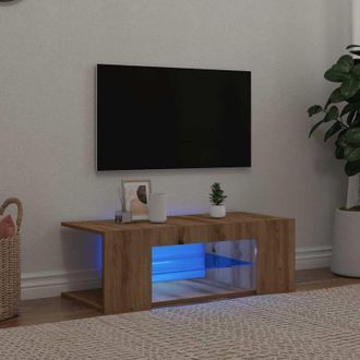 vidaXL Vidaxl - Meuble tv avec lumi&egrave;res led ch&ecirc;ne artisanal bois ding&eacute;nierie
