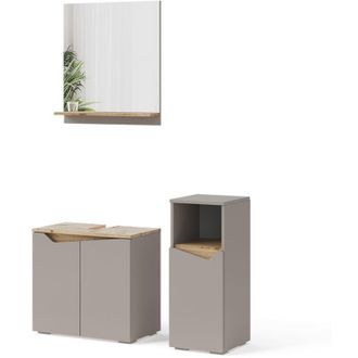 Vicco Ensemble de meubles de salle de bain Marelle, Grège, 3 pièces, avec armoire de milieu
