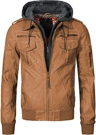 Indicode Hommes Aaron Jacket | Veste en cuir avec capuche amovible Brown XL