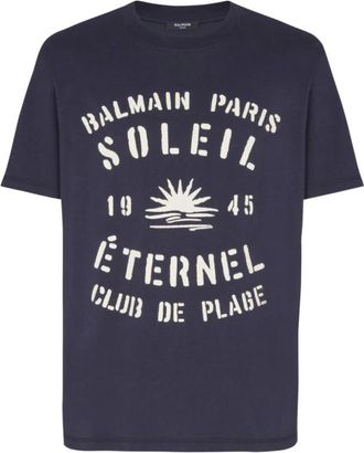 Balmain Homme, Tops, Bleu, Taille: L T-shirt &agrave; col rond et manches courtes