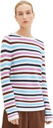 Tom Tailor Damen Basic Strickpullover aus Bio-Baumwolle, 33979 - Mauvy Ottoman Stripe, S
