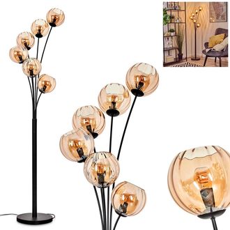 HOFSTEIN Stehleuchte Koyoto, Stehlampe aus Metall/Riffelglas in Schwarz/Bernstein, Leuchte im Retro/Vintage-Design (&Oslash; Schirme 15 cm), Fu&szlig;schalter, 168 cm, E14,