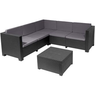 PEGANE Pegane - Salon de Jardin de 5 places en r&eacute;sine tress&eacute;e coloris anthracite( 2 canap&eacute;s + table basse)