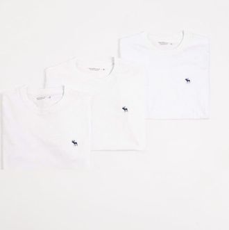 Abercrombie & Fitch Lot de 3 t-shirts &agrave; manches courtes et logo - Blanc
