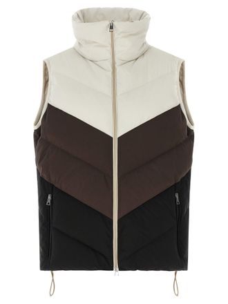 Kiton Chevron-Quilted Color-Block Padded Vest - Black