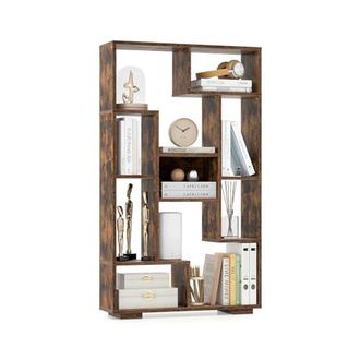 Giantex Bibliotheque avec Effet Bois, 9 Compartiments Ouvert, Large Base Robuste, Etagere Bibliotheque, 2 Dispositifs Anti-Basculement, Meuble Case pour Salon
