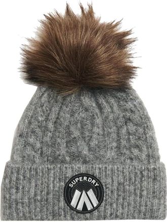 Superdry Cable luxe knit beanie hat scandi grey marl