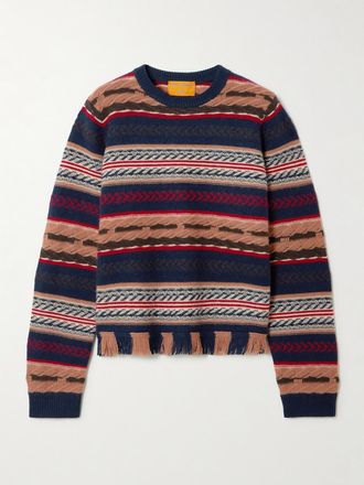 Guest In Residence Western Pullover Aus Einer Gestreiften Woll-kaschmirmischung Mit Stickereien - Braun