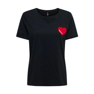 Only Only, Femme, Tops, Noir, Taille: 42 FR T-shirt en coton &agrave; manches courtes et col rond