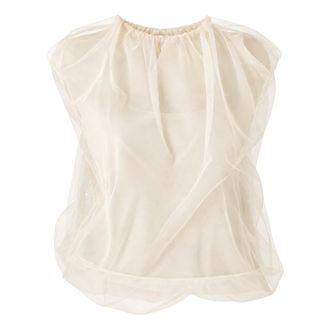 Meimeij Blouse col rond sans manches avec superposition de tulle - Femme - Tops - Beige - Taille: 36 FR