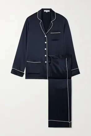 Olivia Von Halle Pyjama En Satin De Soie Coco - Bleu