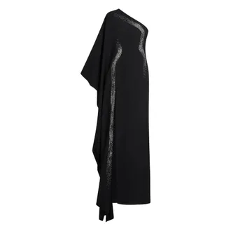 Taller Marmo Femme, Robes, Noir, Taille: 36 FR Robe Longue &agrave; Manches Drap&eacute;es et D&eacute;coupe Lat&eacute;rale Une &Eacute;paule