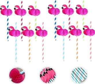 Generic Cocktail Strohhalme, Packung mit 50 3D Papierstrohhalmen, biologisch abbaubare Einweg Trinkhalme mit Flamingo für tropische Getränke, Strand, Geburtst