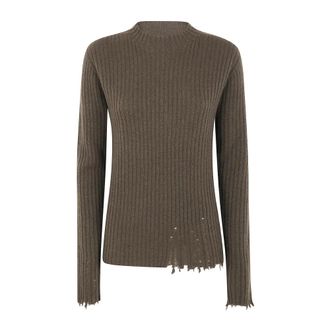 Uma Wang UMA Wang, Femme, Pulls, Vert, Taille: 42 FR Pull Col Montant C&ocirc;tel&eacute; Effet Us&eacute;