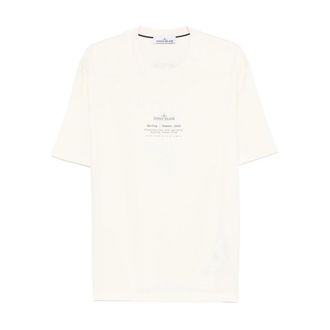 Stone Island Homme, Tops, Blanc, Taille: XL Logo Cotton T-Shirt
