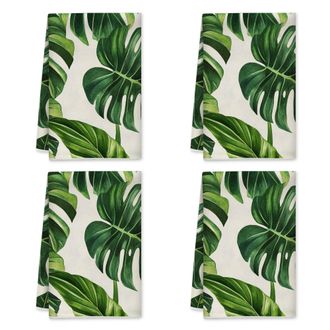 Generic Monstera K&uuml;chent&uuml;cher, 4er-Set, tropisches nat&uuml;rliches Blatt, tropisches Sommergr&uuml;n, saugf&auml;hig, weich, Geschirrt&uuml;cher, Urlaubsdekoration, 40,6 x 61 cm