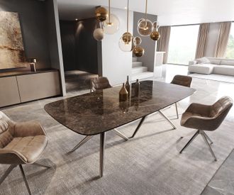 DELIFE Esstisch Edge Boot 240x120 Keramik Laminam Emperador Extra Lucidato Dunkelbraun Estelar rund Edelstahl, Esstische