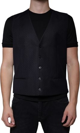 Dolce & Gabbana Mens Black Wool Waistcoat Dress Formal Vest Mohair