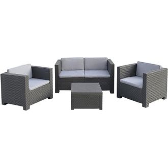 PEGANE Pegane - Salon de Jardin 4 Places en r&eacute;sine anthracite (1 table basse + 1 canap&eacute; 2 places + 2 fauteuils)