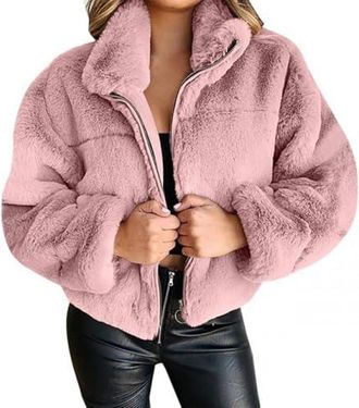Generic Veste en fausse fourrure pour femmes, courte, pour mariage, veste en polaire en fausse fourrure, doublure en peluche, col retourn&eacute;, veste en fourrure,