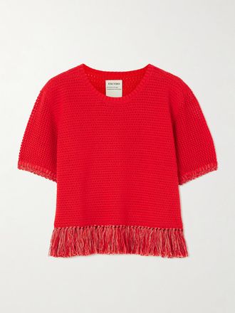 Escvdo Haut Raccourci En Coton Crochet&eacute; &Agrave; Franges Amada - Rouge
