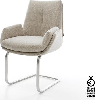 DELIFE Freischwinger Clea-Flex Webstoff Soft Beige Freischwinger flach Edelstahl, Esszimmerst&uuml;hle