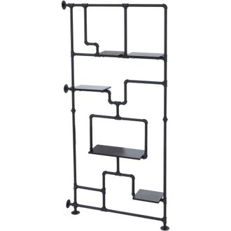 Hhg Raumteiler mit Regal HHG-617, Wohnregal Ablageregal, Industrial Metall Melamin MVG 203x100x20cm schwarz