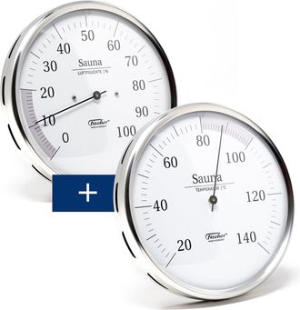 Fischer Bundle Sauna Hygrometer und Sauna-Thermometer - 130 mm aus Edelstahl - 2 St&uuml;ck - Made in Germany