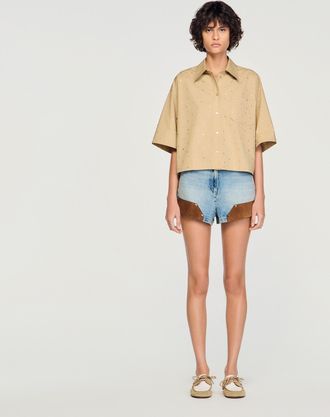 Sandro Chemise en coton &agrave; strass