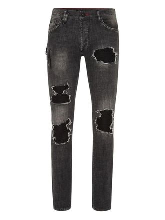 Philipp Plein jean droit à effet usé - Noir