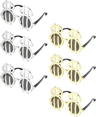 Garneck Lot de 6 Lunettes de Soleil Fantaisie &agrave; Motif Taille Unique Plastique L&eacute;ger 3 Dor&eacute;es 3 Argent&eacute;es Accessoires de F&ecirc;te pour Carnaval Anniversaire et Bal